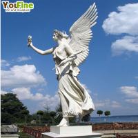 China Wholesale Garden Decor Natural Stone Sculpture Hand Carved Large Angel Statues White Marble for sale