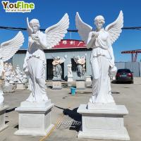 China Wholesale Garden Decor Natural Stone Sculpture Hand Carved Large Angel Statues White Marble for sale