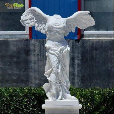 China Natural Stone Hand Carved Large White Victory Wings Sculpture Marble Winged Angel Statue for sale