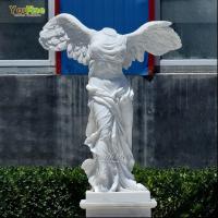 China Natural Stone Hand Carved Large White Victory Wings Sculpture Marble Winged Angel Statue for sale