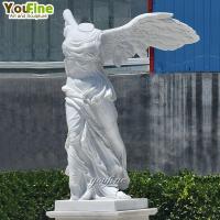 China Natural Stone Hand Carved Large White Victory Wings Sculpture Marble Winged Angel Statue for sale