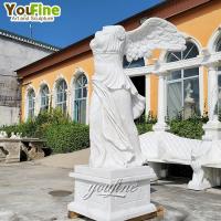 China Natural Stone Hand Carved Large White Victory Wings Sculpture Marble Winged Angel Statue for sale