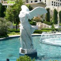 China Natural Stone Hand Carved Large White Victory Wings Sculpture Marble Winged Angel Statue for sale