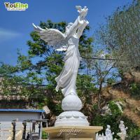 China Custom Life Size Religious Statue Famous White Garden Marble Angel and Dove Statues for sale