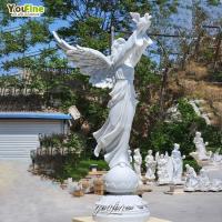 China Custom Life Size Religious Statue Famous White Garden Marble Angel and Dove Statues for sale