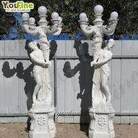 China Hand Carved Life Size White Marble Statues With Light Woman Lamp Sculpture for sale
