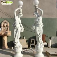 China Hand Carved Life Size White Marble Statues With Light Woman Lamp Sculpture for sale
