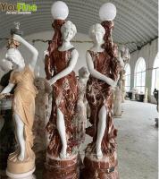 China Hand Carved Life Size White Marble Statues With Light Woman Lamp Sculpture for sale