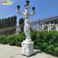 China Hand Carved Life Size White Marble Statues With Light Woman Lamp Sculpture for sale