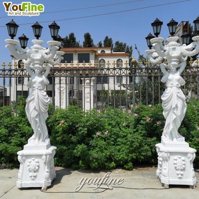 China Decor Life Size Carved Luxury Large White Marble Woman Statue Lamp Sculpture for sale