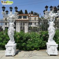 China Decor Life Size Carved Luxury Large White Marble Woman Statue Lamp Sculpture for sale