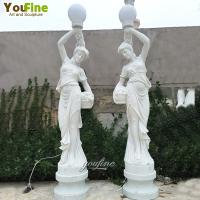 China Decor Life Size Carved Luxury Large White Marble Woman Statue Lamp Sculpture for sale