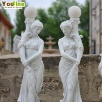 China Custom Garden Outdoor Decoration Life Size White Marble Lady Lamp Statue Sculpture for sale