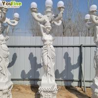China Custom Garden Outdoor Decoration Life Size White Marble Lady Lamp Statue Sculpture for sale