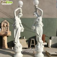 China Garden Decor Modern Life Size New Floor Stone Sculpture Woman Marble Carving Statue Lamp for sale