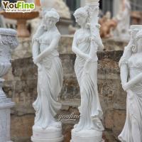 China Garden Decor Modern Life Size New Floor Stone Sculpture Woman Marble Carving Statue Lamp for sale