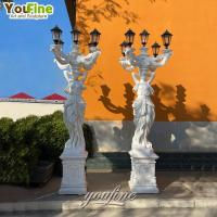 China Garden Decor Modern Life Size New Floor Stone Sculpture Woman Marble Carving Statue Lamp for sale