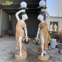 China Garden Decor Modern Life Size New Floor Stone Sculpture Woman Marble Carving Statue Lamp for sale