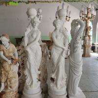 China Life Size Outdoor Garden White Lady Garden Marble Antique Statue Lamp for sale