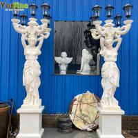China Life Size Outdoor Garden White Lady Garden Marble Antique Statue Lamp for sale