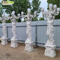 China Natural Stone Modern Life Size Hand Carved Marble Outdoor Lady Light Lamp Statue for sale