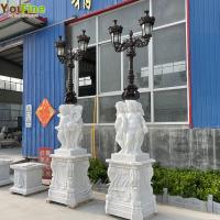 China Natural Stone Modern Life Size Hand Carved Marble Outdoor Lady Light Lamp Statue for sale