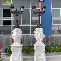 China Natural Stone Modern Life Size Hand Carved Marble Outdoor Lady Light Lamp Statue for sale