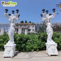 China Natural Stone Modern Life Size Hand Carved Marble Outdoor Lady Light Lamp Statue for sale
