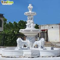 China Customize White Stone Garden Sculpture Carving Lion Statue Outdoor Marble Water Fountains for sale