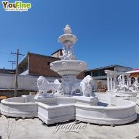 China Customize White Stone Garden Sculpture Carving Lion Statue Outdoor Marble Water Fountains for sale