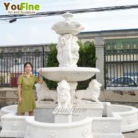 China Customize White Stone Garden Sculpture Carving Lion Statue Outdoor Marble Water Fountains for sale