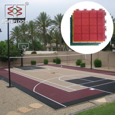 China Rongcheng Huasu Modular Sport Tiles 340×340×18.1mm PP Interlocking Flooring with 10-Year Warranty for sale