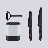 China MIDDIA 6 Inch Black Ceramic Knife Set with 5 Inch Santoku Knife and Peeler for sale
