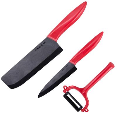 China MIDDIA Ceramic Kitchen Knives Set 3 Piece Colorful Handle Cleaver Fruit Knife Peeler 6 Inch for sale