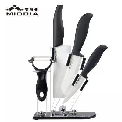 China MIDDIA Ceramic Chef Knife Set 5 Piece Black Handle Zirconia Blade Kitchen Knives for sale