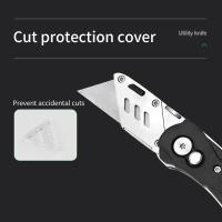China PP Handle Folding Pocket Knife 5 Blades Stainless Steel Safety Box Cutter 60mm Blade for sale