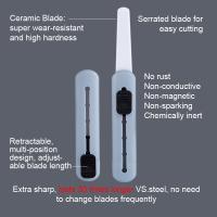 China Ceramic Cardboard Box Cutter Utility Safety Knife 177mm Handle Serrated Blade for sale