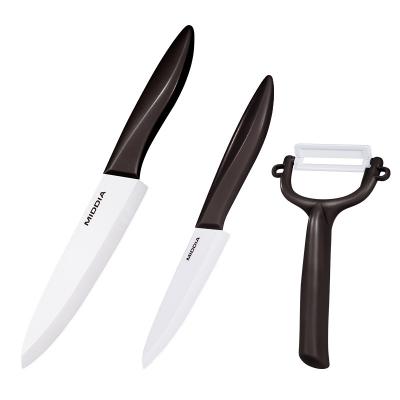 China Green PP Handle Ceramic Kitchen Knife Set 3 Piece 6 Inch for Fruit Vegetable Baby Food for sale