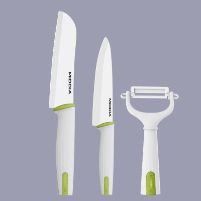 China MIDDIA 3-Piece Ceramic Kitchen Knife Set 5 Inch Chef Knife Fruit Knife and Peeler for sale