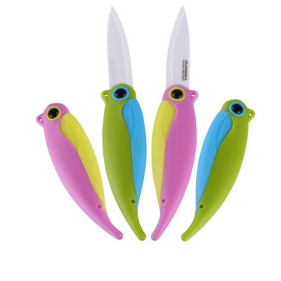 China Zirconia Ceramic Fruit Knife 3 Inch Blade PP Handle Parrot Mini Pocket Folding Knife for sale