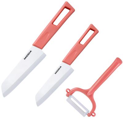 China PP Handle MIDDIA Ceramic Knife Set 3 Piece Zirconia Oxide Blade Santoku Knife Set 4 Inch 5 Inch for sale