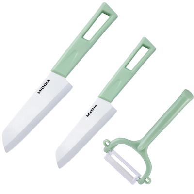 China MIDDIA Ceramic Knife Set 3 Piece Zirconia Blade Kitchen Knives with PP Handle 4 Inch Paring 5 Inch Utility for sale