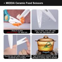 China Middia Zirconia Ceramic Food Scissors 2.5 Inch Baby Cutting Scissors Non Rust Kitchen Shears for sale