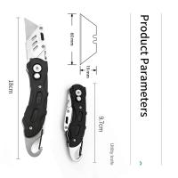 China Stainless Steel Safety Paper Knife Box Opener with 5 Blades Folding Handle 97mm for sale