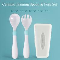 China Middia Ceramic Baby Spoon and Fork Set 14cm Kids Tableware BPA Free for sale