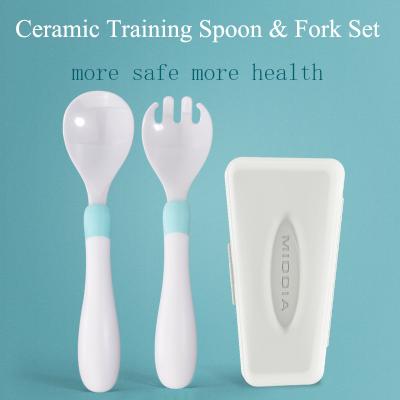China Middia Ceramic Baby Spoon and Fork Set 14cm Kids Tableware BPA Free for sale