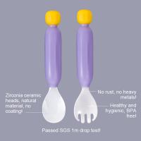 China Zirconia Ceramic Baby Spoon and Fork Set 135mm Food Grade PP Handle BPA Free Feeding Utensils for sale