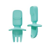 China Food Grade Silicone Baby Fork and Spoon Set Soft Flatware for Easy Feeding 2 Piece for sale