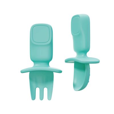 China Food Grade Silicone Baby Fork and Spoon Set Soft Flatware for Easy Feeding 2 Piece for sale