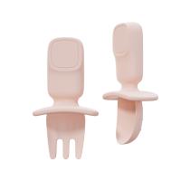 China Food Grade Silicone Baby Fork and Spoon Set Soft Flatware for Easy Feeding 2 Piece for sale